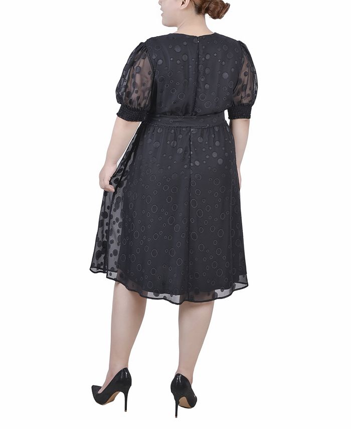 NY Collection Plus Size Elbow Sleeve Swiss Dot Dress - Macy's
