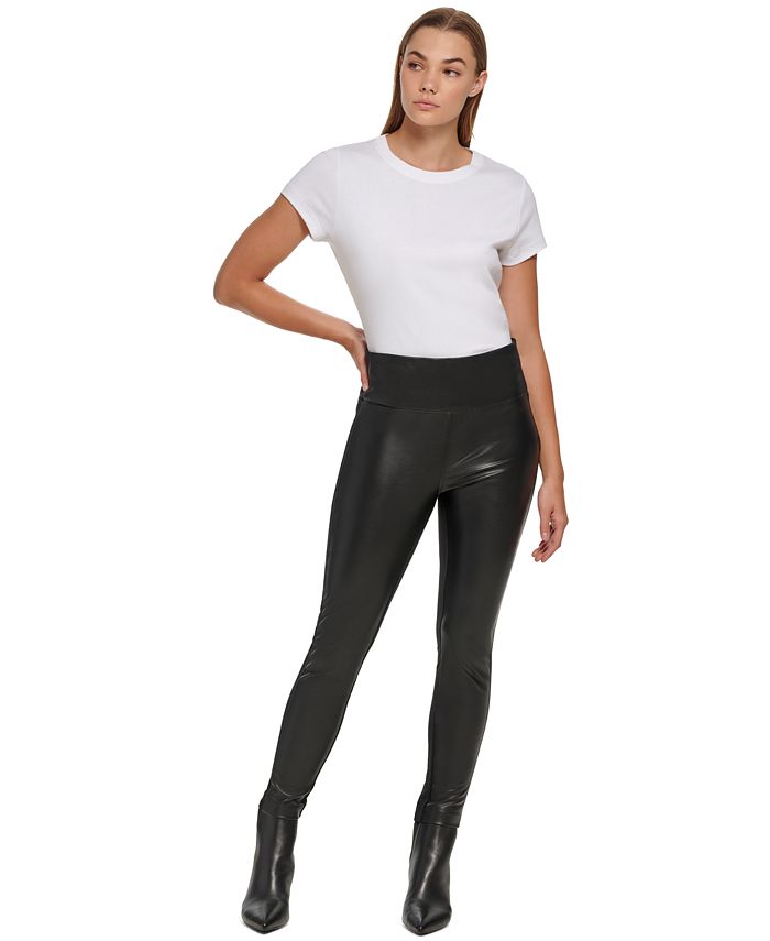 Calvin Klein Faux Leather Front Leggings Macys