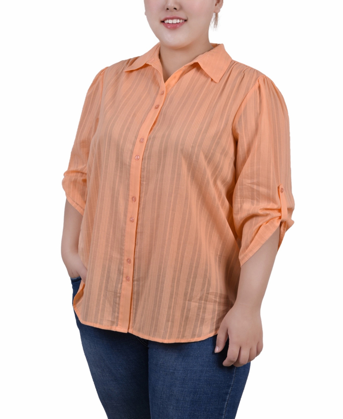 Click here for Ny Collection Plus Size 3/4 Roll Tab Sleeve Cotton... prices