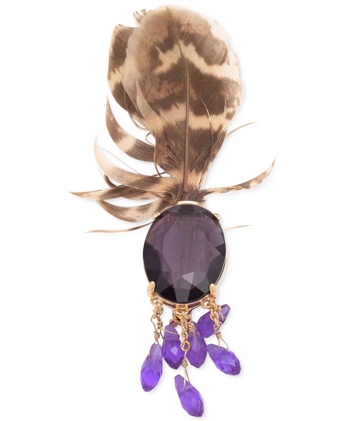 Lauren Ralph Lauren Gold-Tone Stone, Bead & Feather Pin - Macy's
