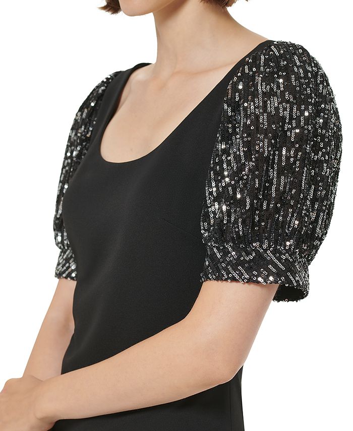 Calvin Klein Women's Sequined-Sleeve Sheath Dress - Macy's