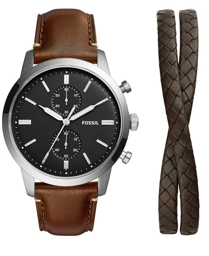 Fossil Men's Townsman Chronograph, Brown Leather Strap Watch, 44mm and ...