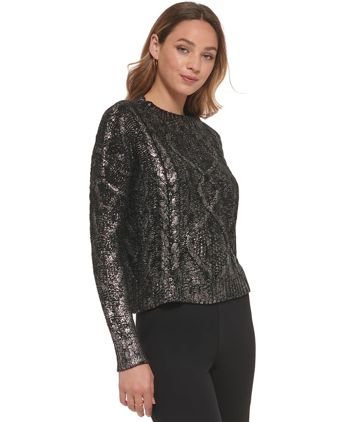 DKNY Women's Cable-Knit Metallic Pullover Sweater - Macy's
