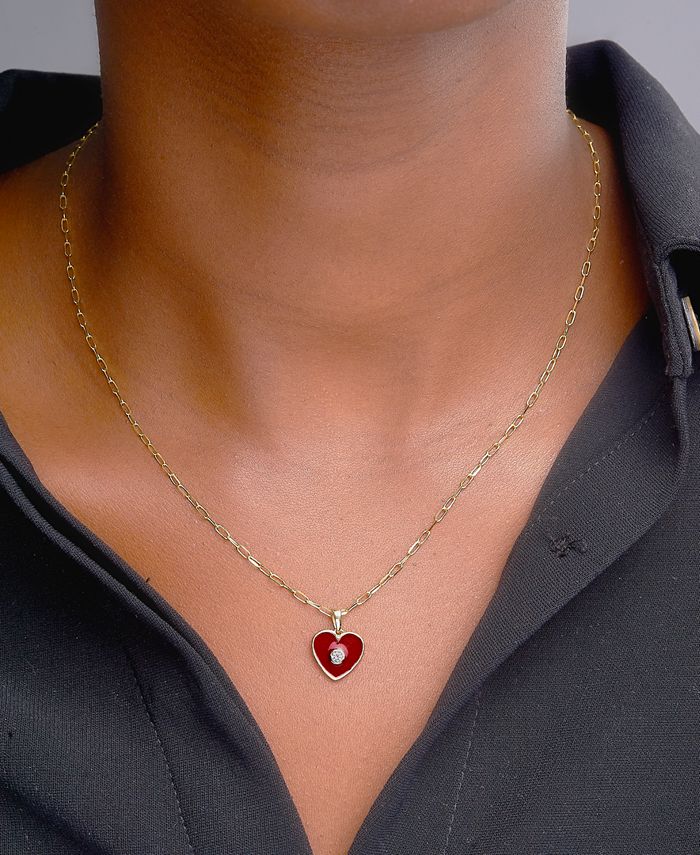 Wrapped Diamond Red Enamel Heart 18" Pendant Necklace (1/20 ct. t.w ...