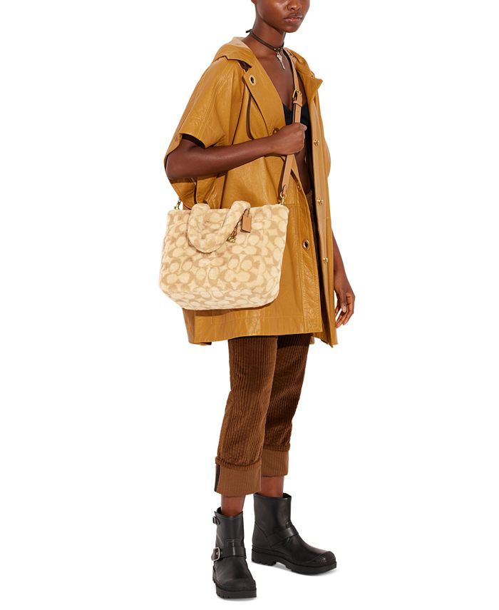 COACH Signature Shearling Tote 30 with Removable Leather Crossbody ...