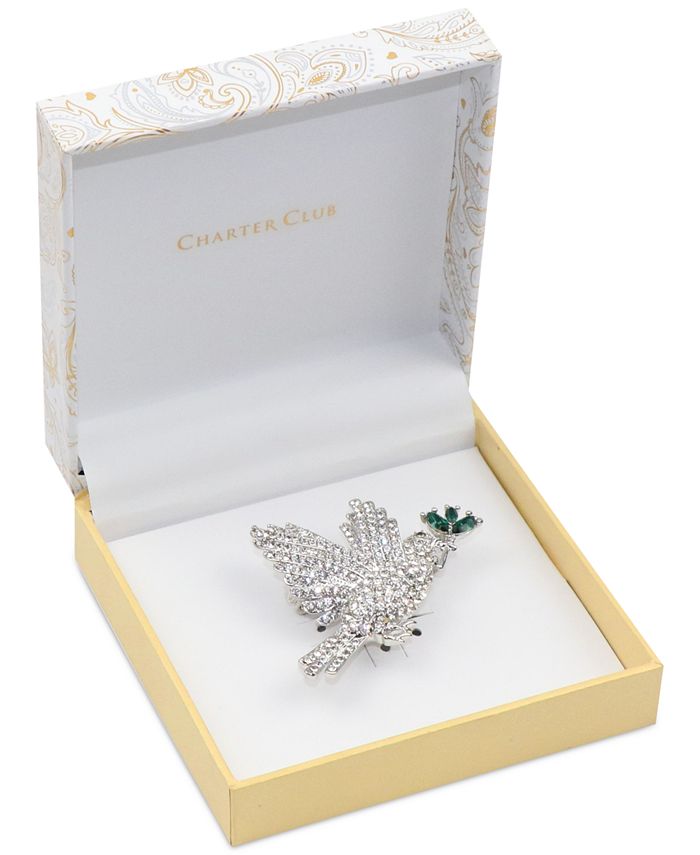 Charter Club Silver-Tone Mixed Crystal Dove with Olive Branch Pin ...