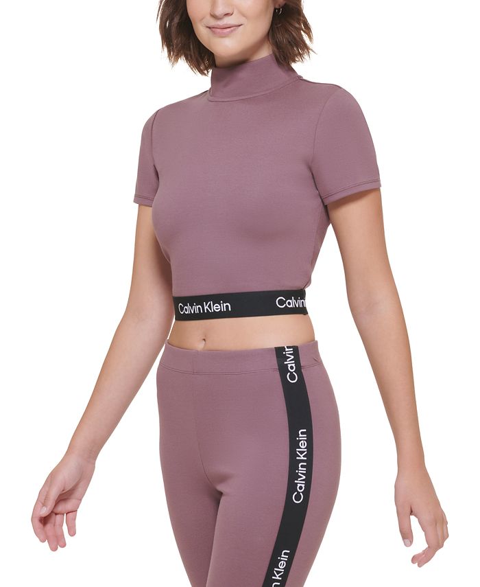 Calvin Klein Women's Logo Elastic Mock Neck Top - Macy's