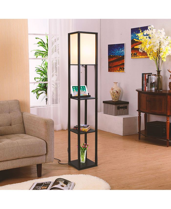 Brightech Maxwell Shelf LED Floor Lamp with Lantern Shade, USB Port ...