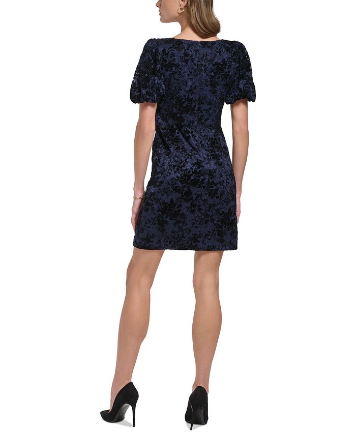 Jessica Howard Petite Boat-Neck Flock Velvet Sheath Dress - Macy's