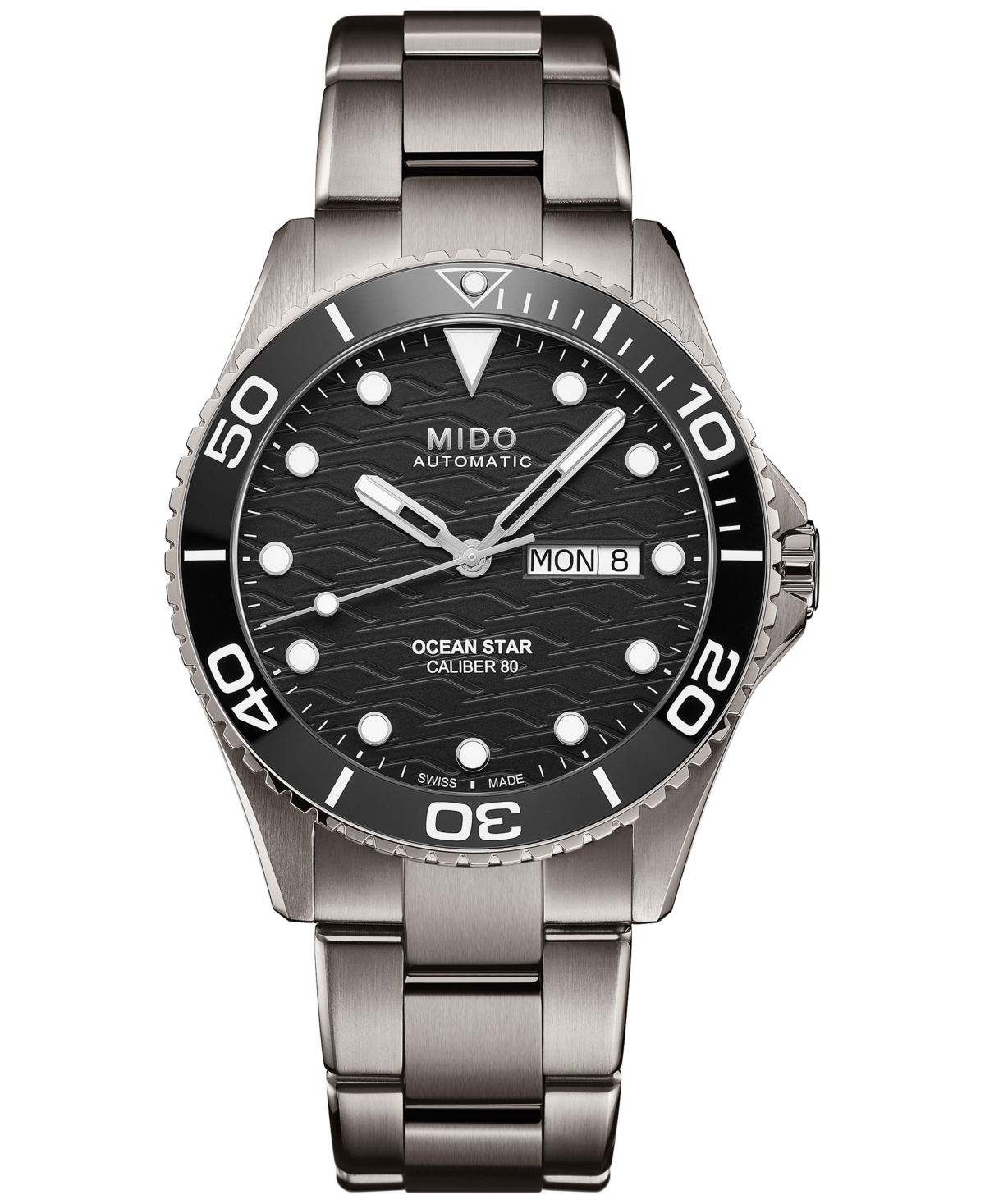 Mido Mens Swiss Automatic Ocean Star Silver-Tone Titanium Bracelet Watch 43mm - Black