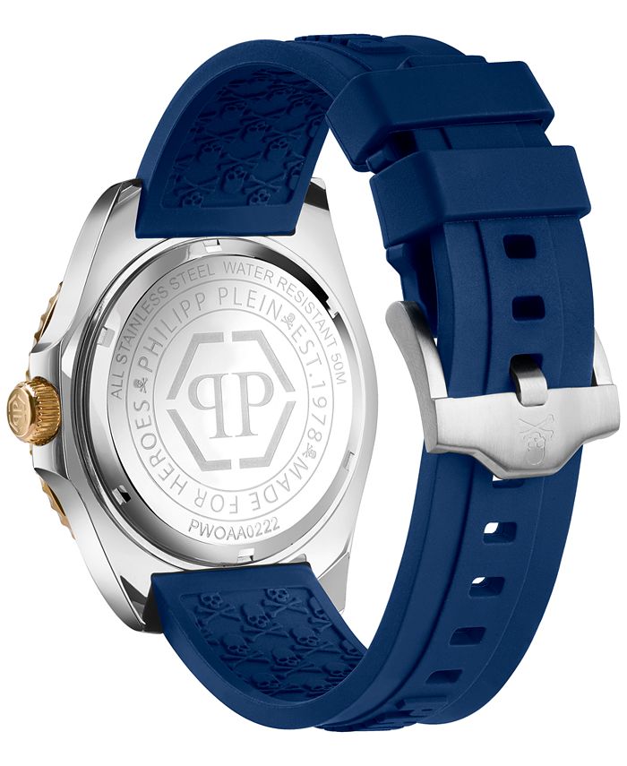 Philipp Plein Men's The $kull Diver Blue Silicone Strap Watch 44mm - Macy's