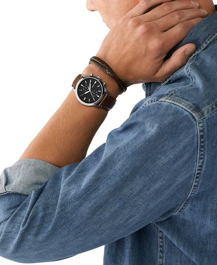 Fossil Men's Townsman Chronograph, Brown Leather Strap Watch, 44mm and ...