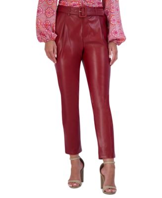 BCBGeneration Women's Belted High Rise Faux Leather Pants - Macy's