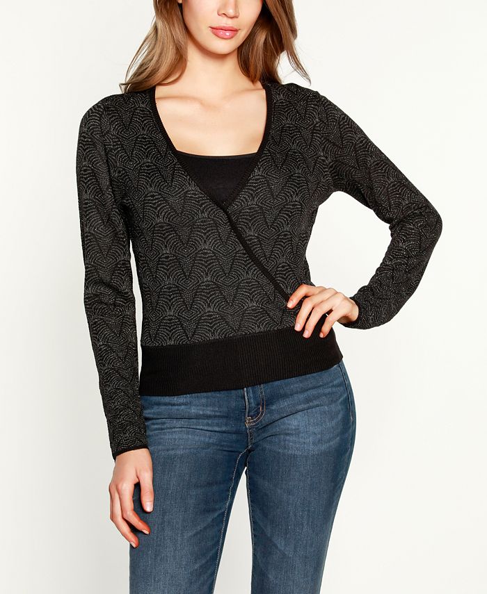 Belldini Black Label Petite Lurex Wrap Sweater - Macy's