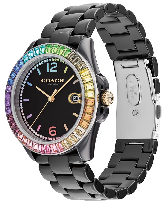 COACH Women's Greyson Rainbow Black Ceramic Bracelet Watch, 36mm - Macy's