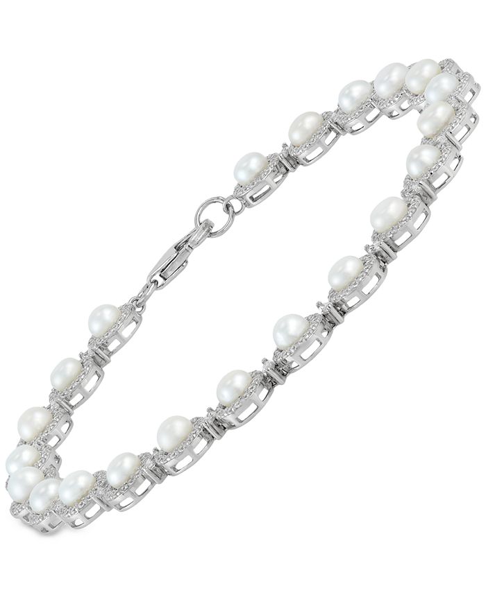 Arabella Cultured Freshwater Button Pearl (4 - 4-1/2mm) & Cubic ...
