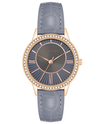 Anne Klein Women's Gray Crocograin Polyurethane Leather Strap Watch ...