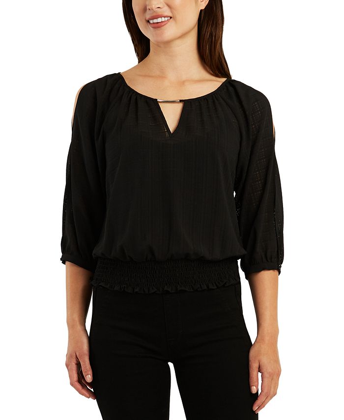 BCX Juniors' Hardware-Trimmed Keyhole Split-Shoulder Top - Macy's