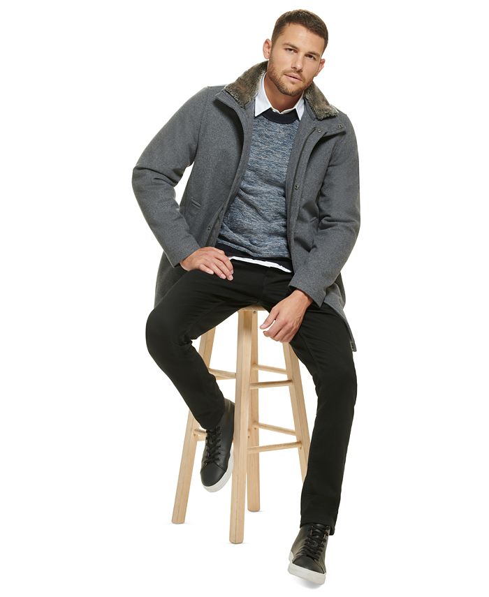 Calvin Klein Men's Urban Walker Coat with Detachable Faux Rabbit Fur at ...