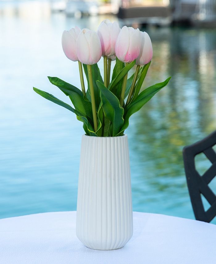 Flora Bunda Real-Touch Tulips in Ceramic Vase, 8" - Macy's