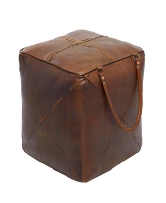 Rosemary Lane Canvas Pouf with Leather Handles, 20
