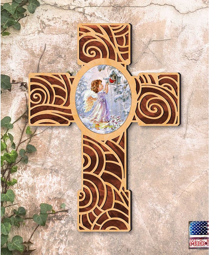 Designocracy Red Robin Girl Angel Inspirational Wooden Modern Cross ...