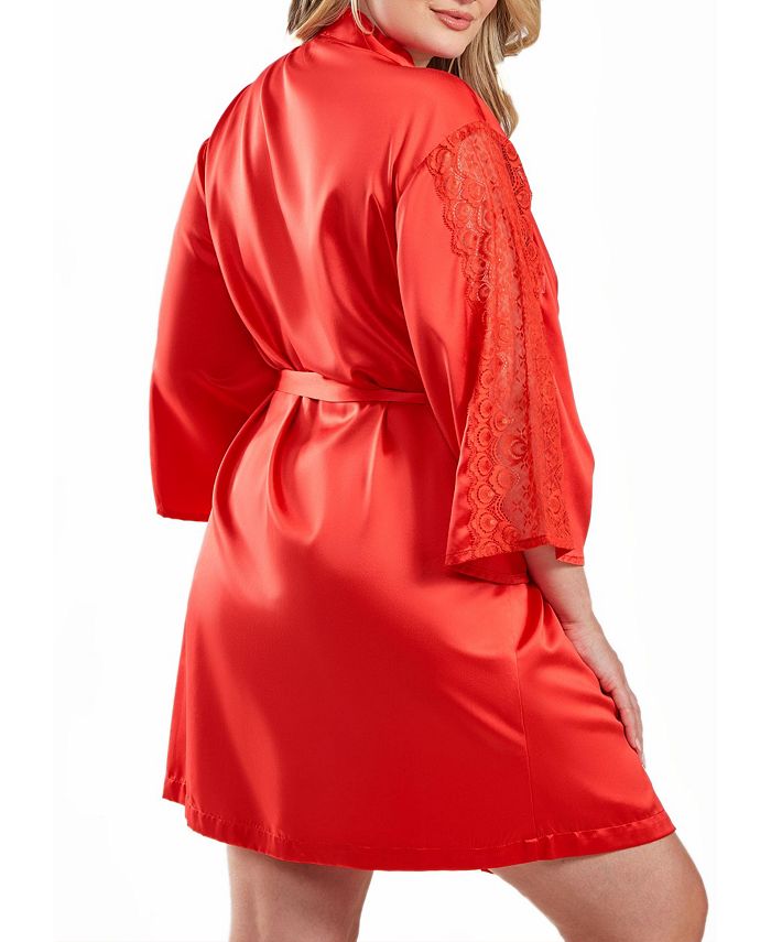 iCollection Milena Satin and Lace Robe with Self Tie Sash - Macy's