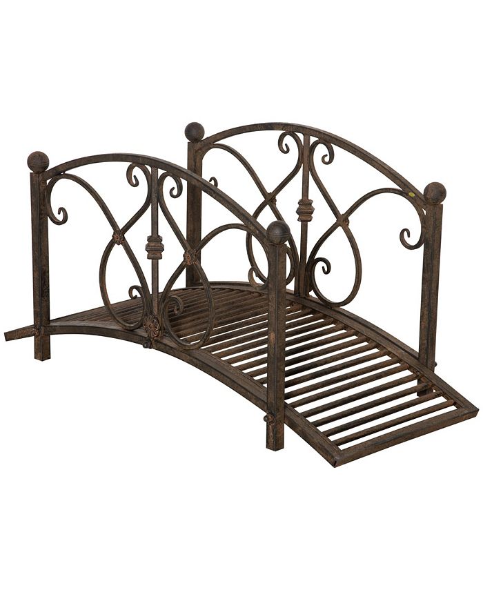 Outsunny Metal Garden Bridge 3.3', Safety Railings, Outdoor Decor for ...