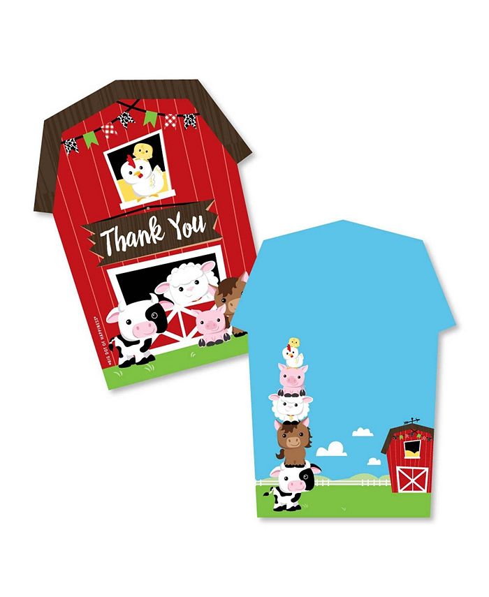 Big Dot of Happiness Farm Animals - Barnyard Shaped Thank You Cards ...