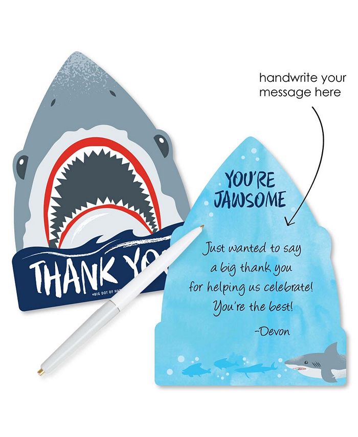 Big Dot of Happiness Shark Zone - Jawsome Party Shaped Thank You Cards ...