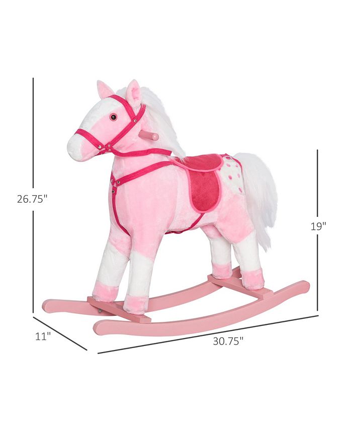Qaba Kids Plush Rocking Horse Ride-on Toy Pony w/ Realistic Sound Pink ...