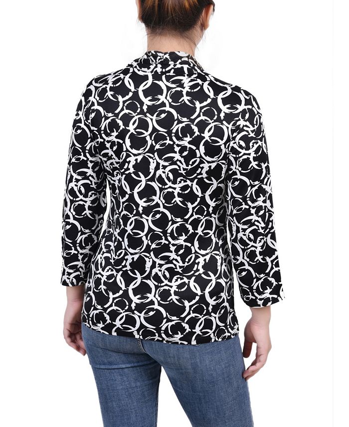 NY Collection Petite 3/4 Sleeve Two-Fer Top - Macy's