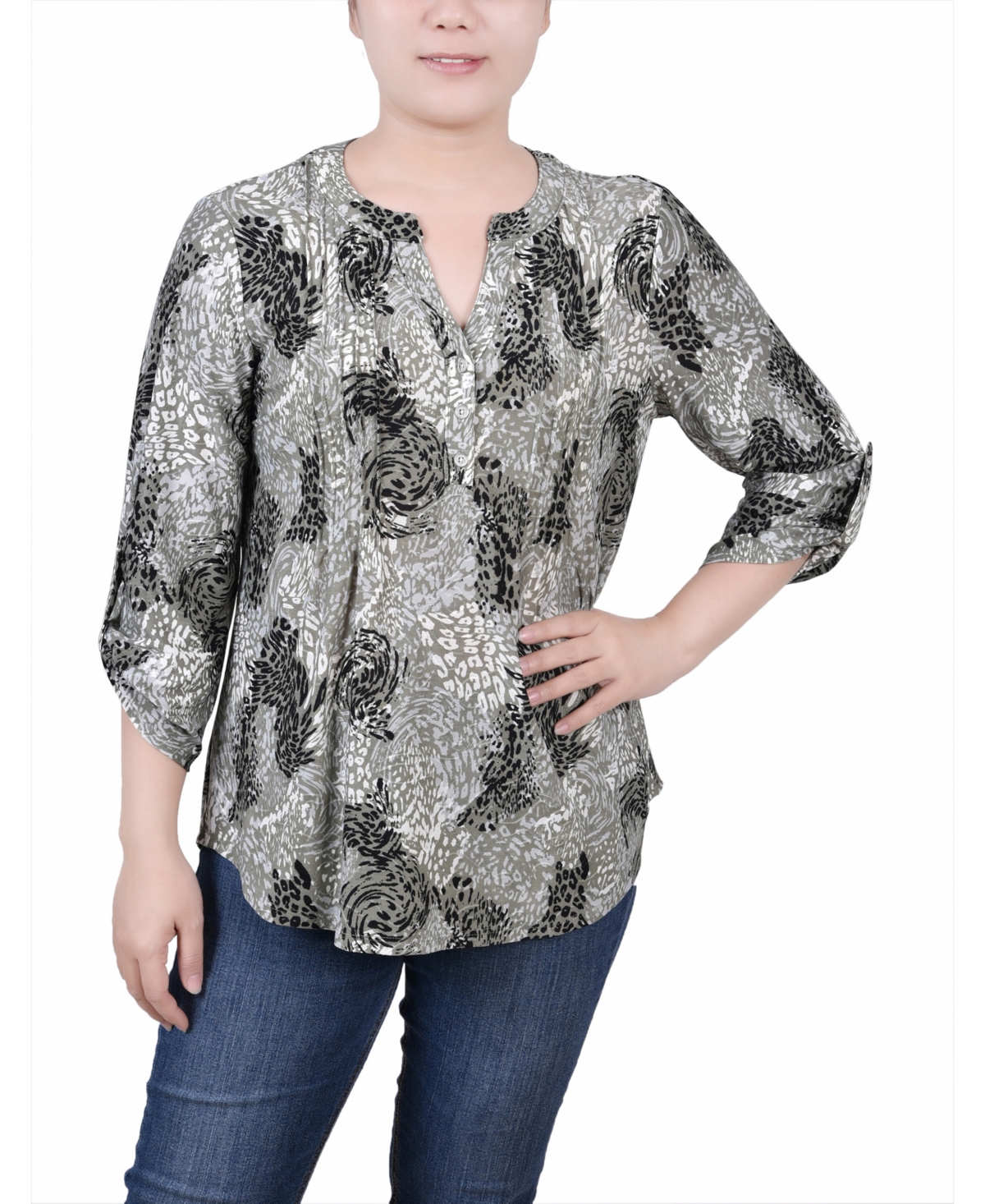 Click here for Ny Collection Petite 3/4 Roll Tap Pullover Top - S... prices