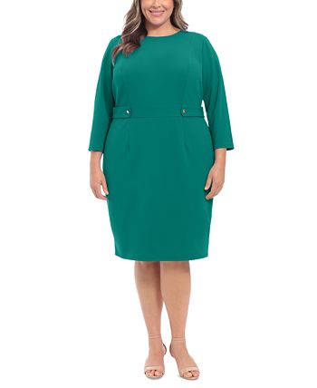 London Times Plus Size 3/4-Sleeve Tab-Waist Sheath Dress - Macy's