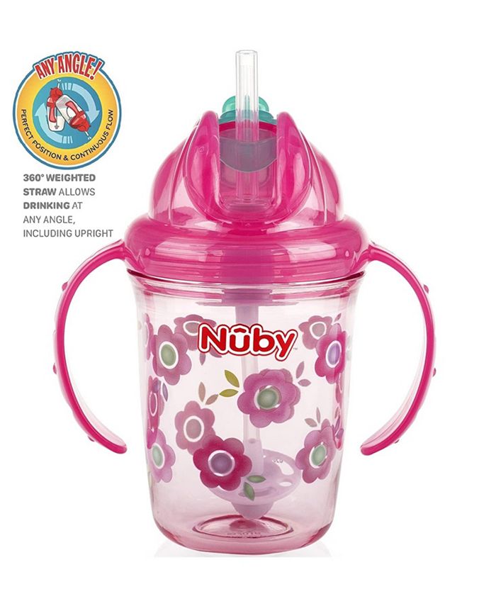 Nuby Tritan No Spill Flip N' Sip Twin Handle 360 Weighted Straw Cup, Pink - Macy's