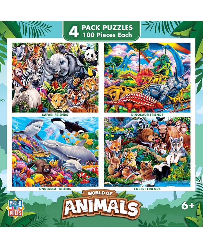 Masterpieces World of Animals 4-Pack 100 Piece Jigsaw Puzzles - Macy's