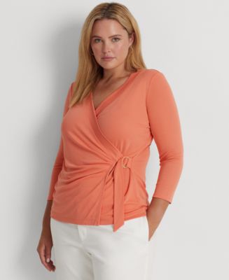 Lauren Ralph Lauren Plus Size Stretch-Infused Surplice Top - Macy's