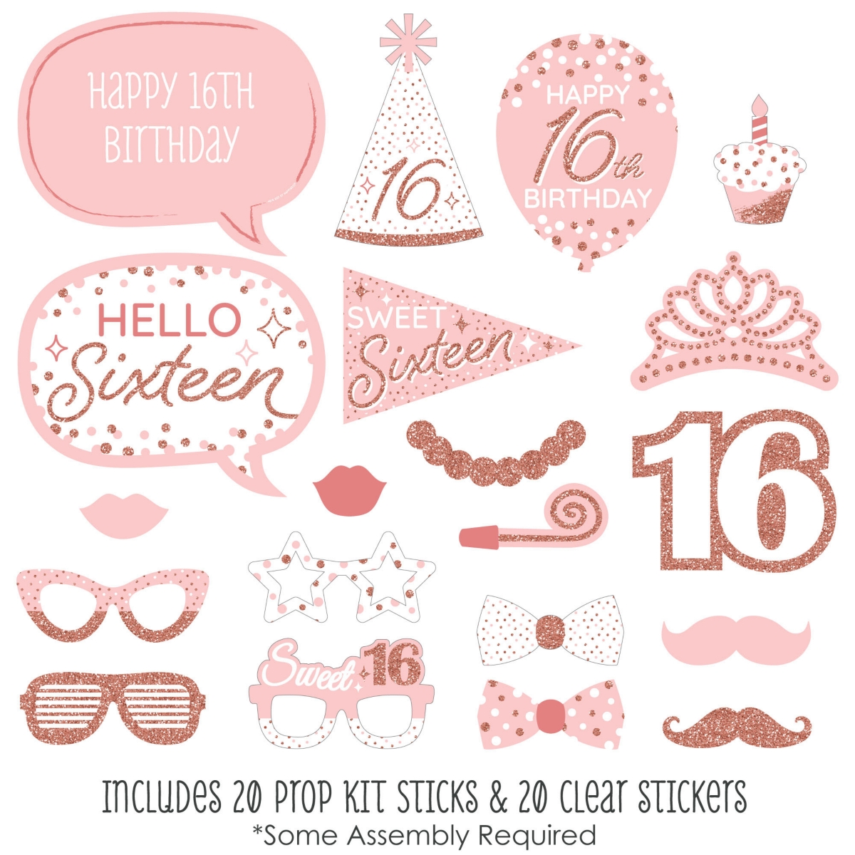 Big Dot Of Happiness 16th Pink Rose Gold Birthday Party Photo Booth ...