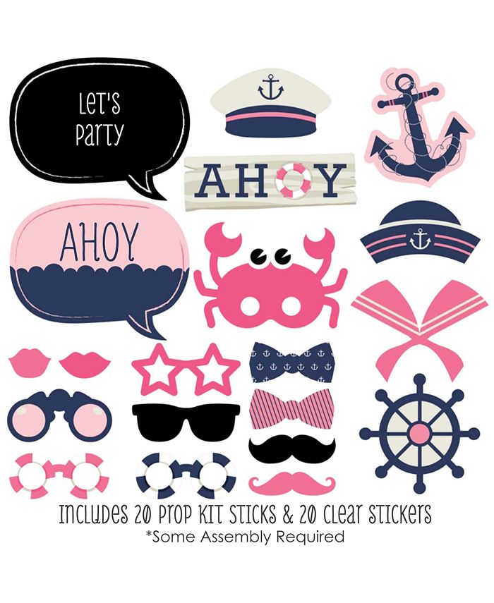 Big Dot of Happiness Ahoy - Nautical Girl - Photo Booth Props Kit - 20 ...