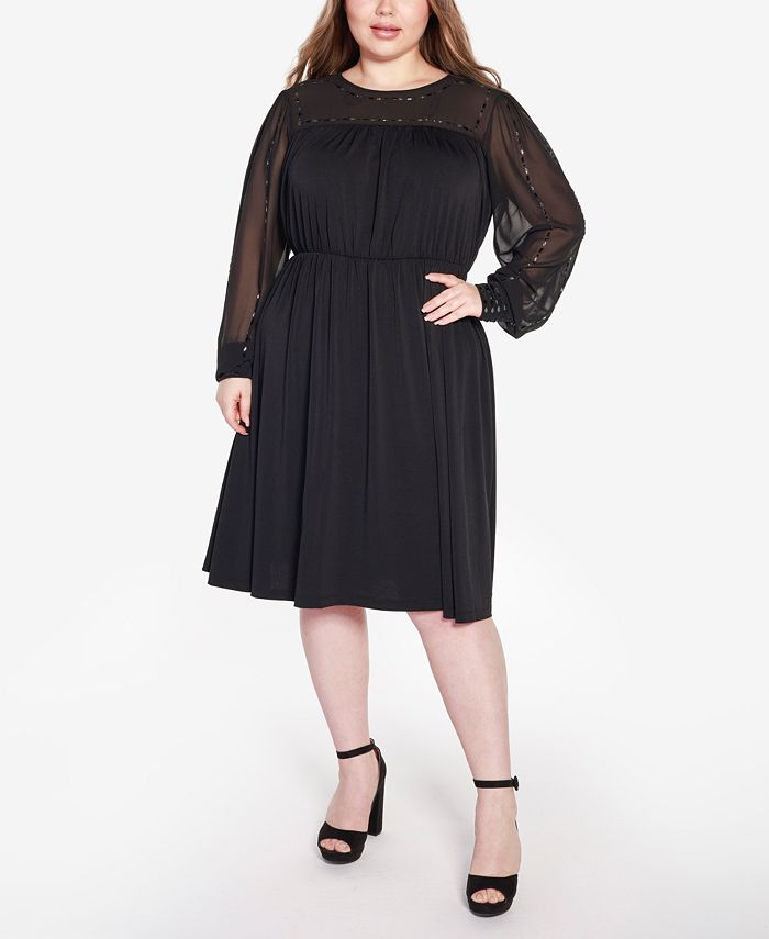 Belldini Black Label Plus Size Embellished Blouson Sleeve Dress - Macy's
