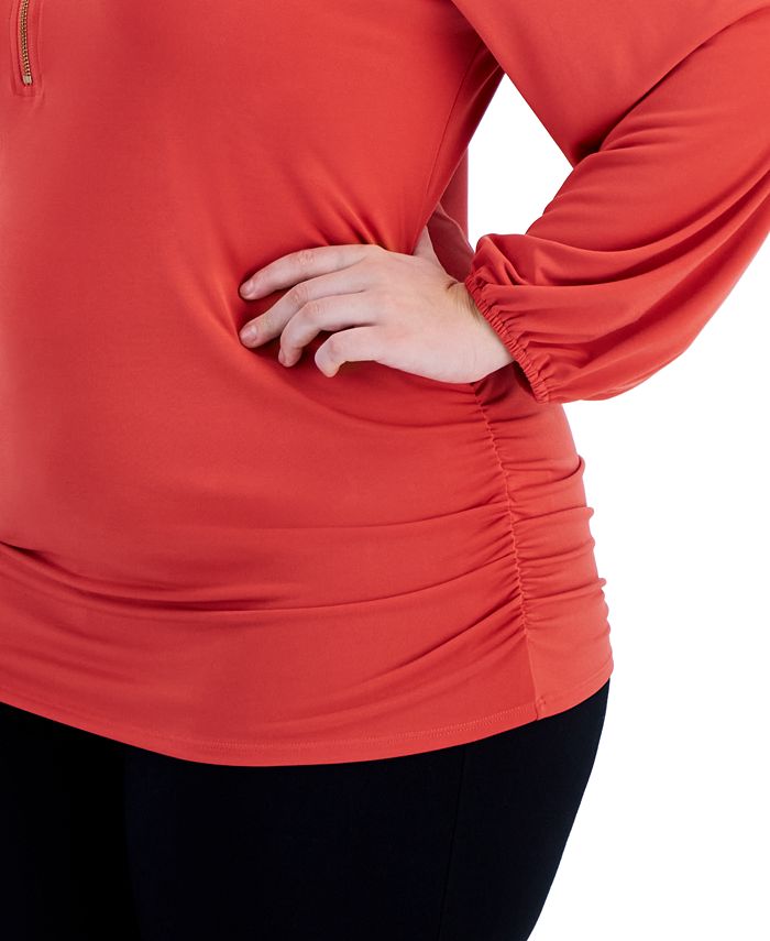 Jm Collection Plus Size Zip Front Side Ruched Top Created For Macys