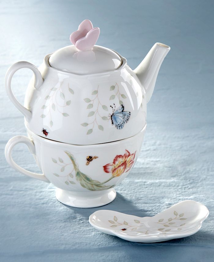 Lenox Butterfly Meadow Stackable Tea Set with Bag Holder - Macy's Lenox Butterfly Meadow Stackable Tea Set with Bag Holder - Macy's