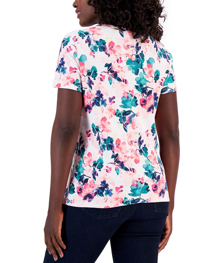 Karen Scott Women's Layered Floral Printed Henley Top, Created for Macy ...