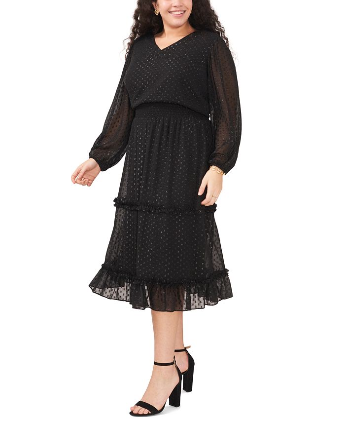 Msk Plus Size Clip Dot Chiffon Tiered Hem Dress Macys