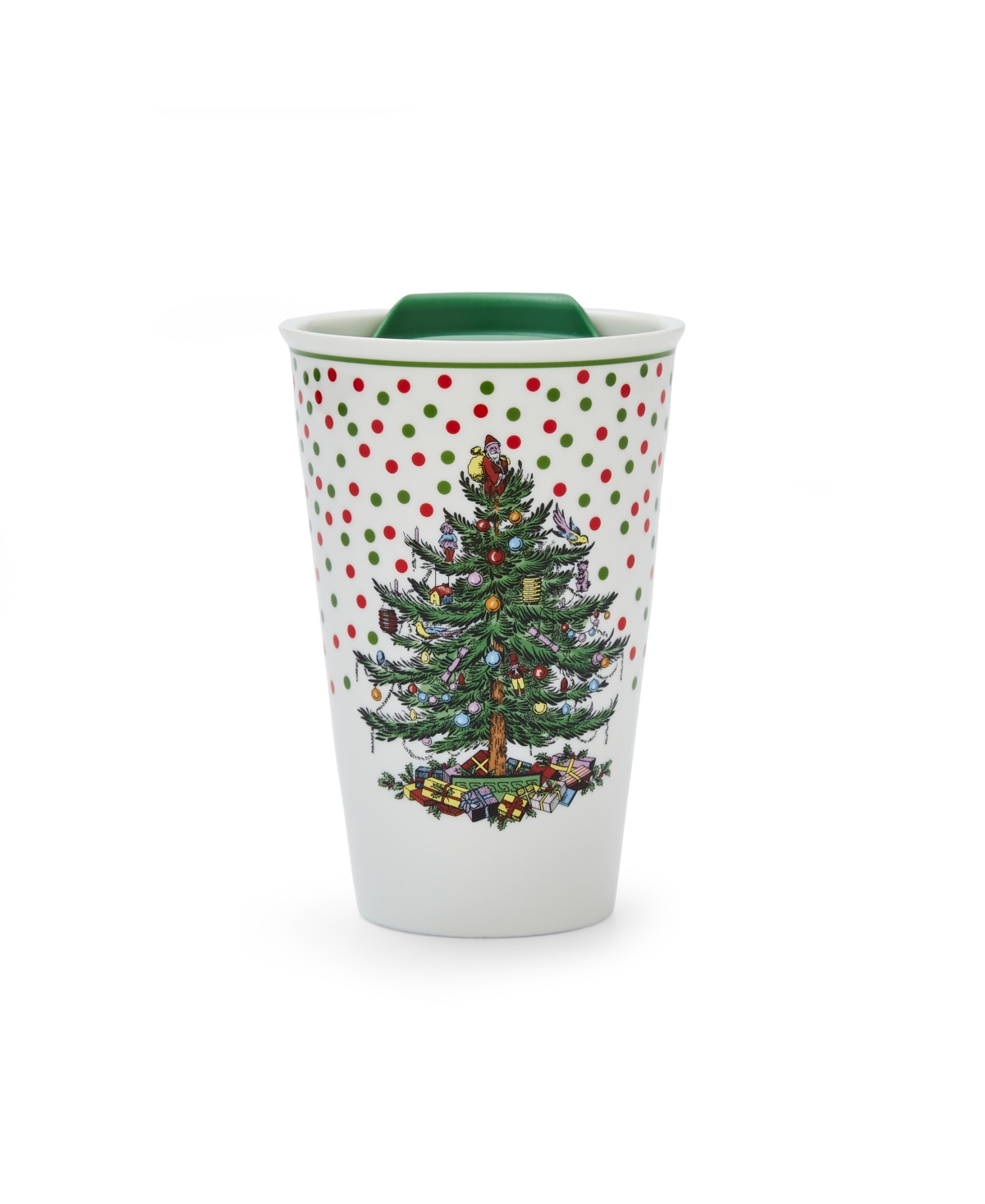 Click here for Spode Christmas Tree Polka Dot Travel Mug - Green prices