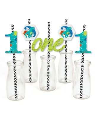 1st Birthday Roar Dinosaur - Paper Straw Decor Striped Decorative ...