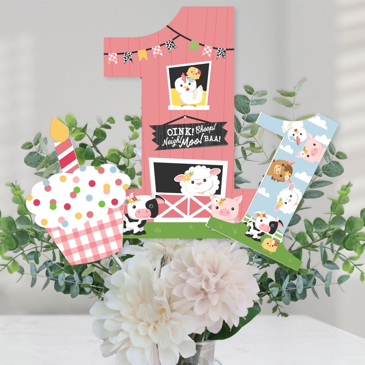 Big Dot Of Happiness 1st Birthday Girl Farm Animals - First Birthday ...