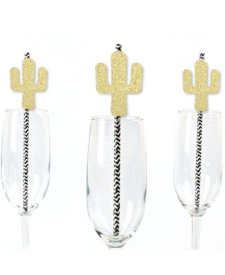 Gold Glitter Cactus Straws - No-Mess Cut-Outs & Decorative Paper Straws ...