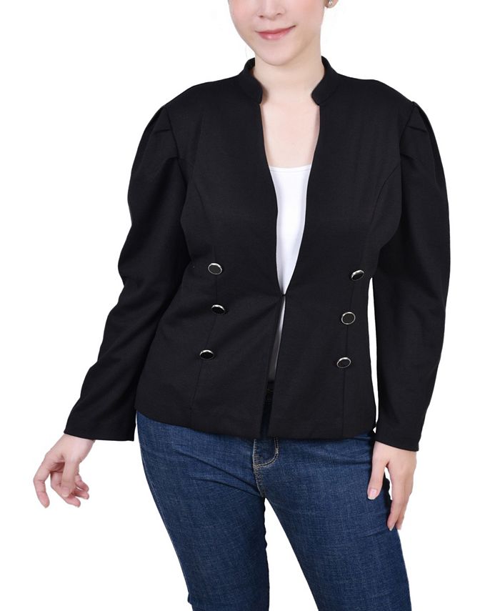 NY Collection Women's Long Puff-Sleeve Ponte Jacket - Macy's