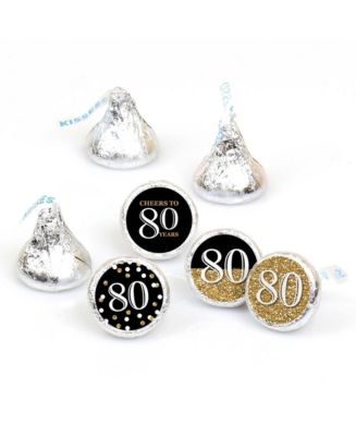 Adult 80th Birthday - Gold - Round Candy Sticker Party Favors (1 sheet ...